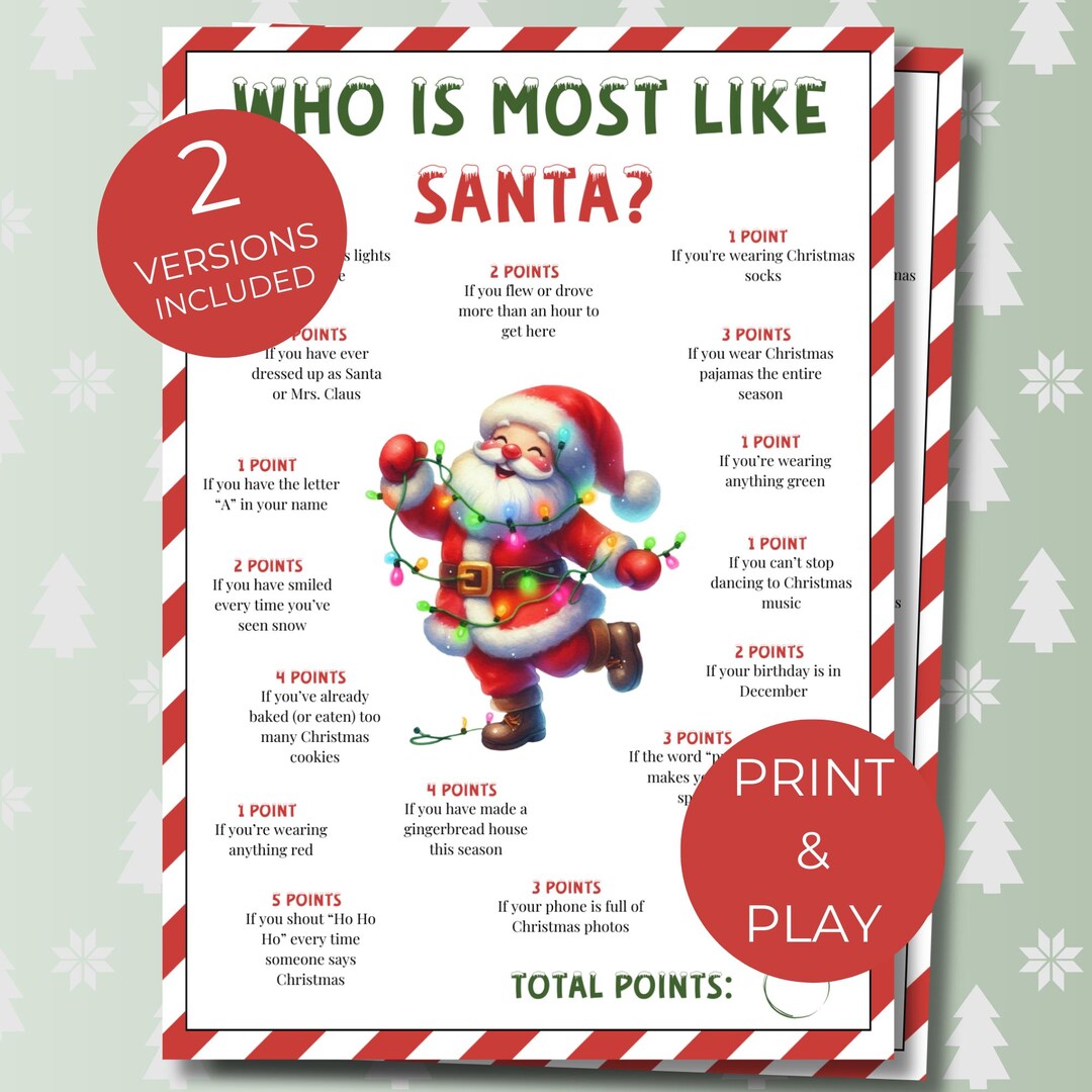 Who is Most Like Santa Printable, Fun Holiday Party Game With Two ...
