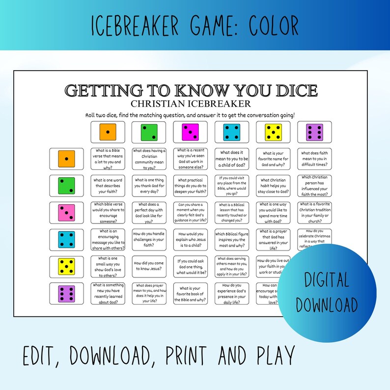 Editable Christian Icebreaker, Bible Dice Game, Customizable Bible ...
