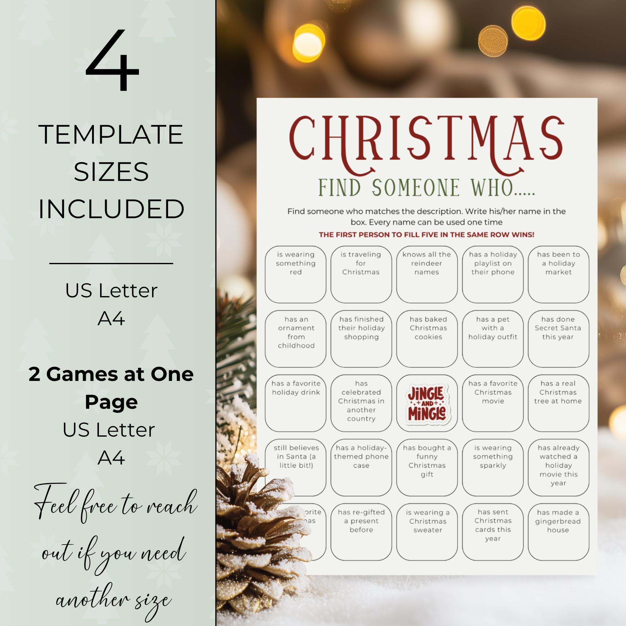 Christmas Jingle and Mingle Bingo, Editable Printable Mix and Mingle ...