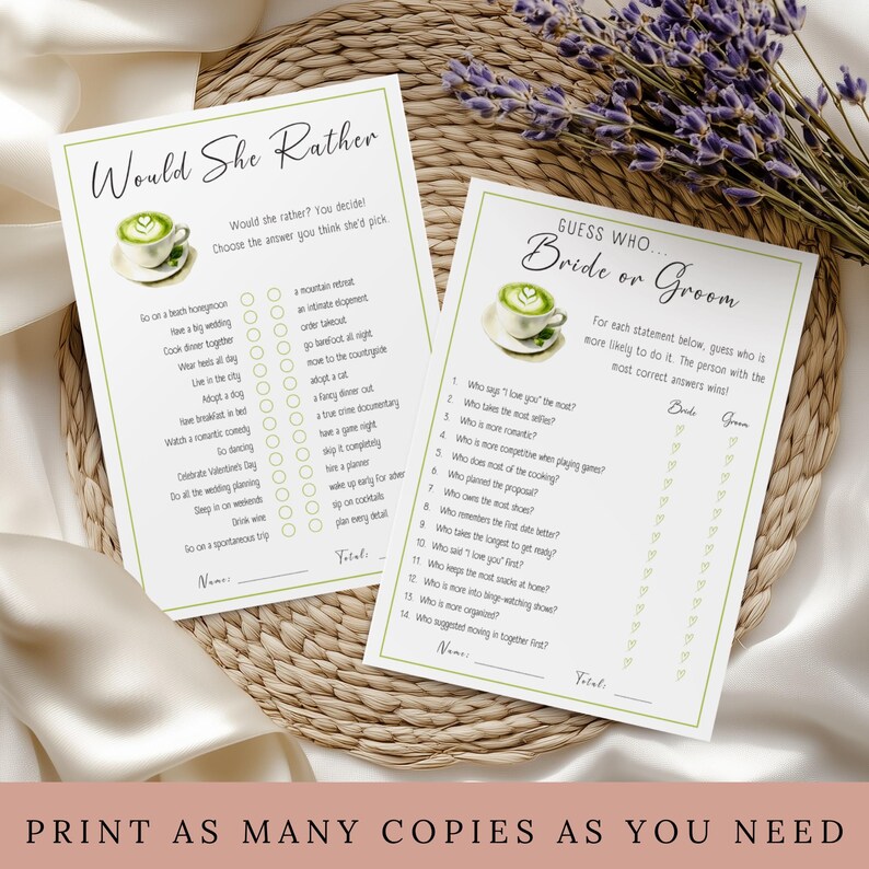 Perfect Matcha Bridal Shower Games, Editable Bachelorette Party Games ...