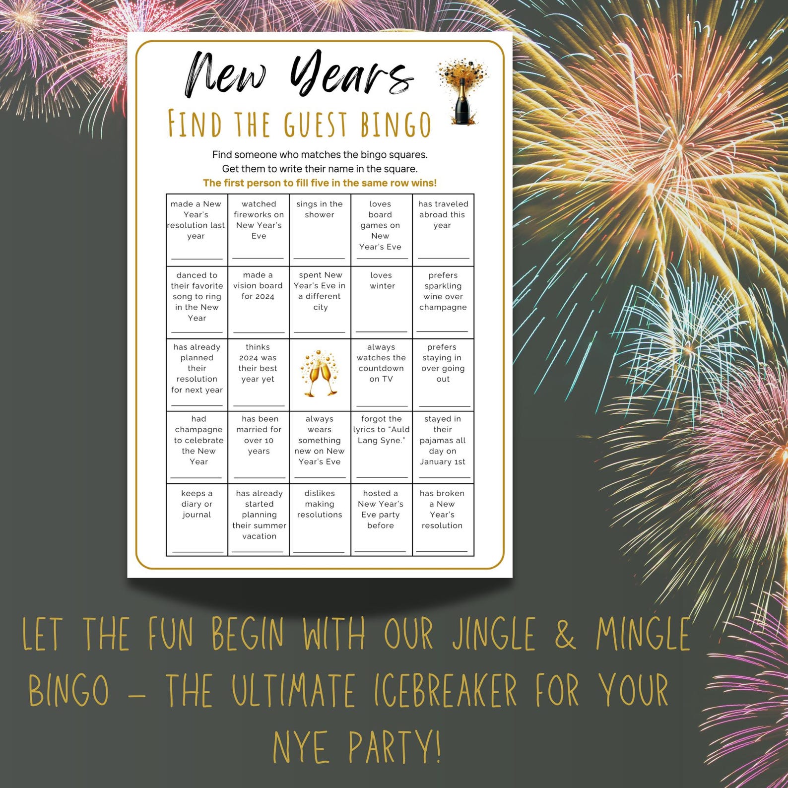 Find the Guest New Years Eve Bingo - Printable and Editable NYE ...