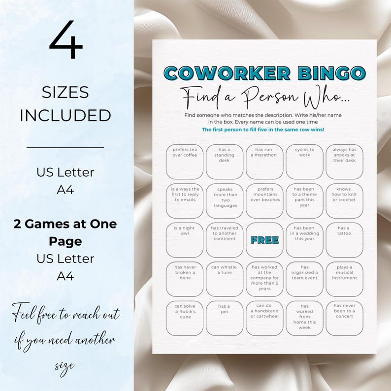 Coworker Bingo, 200 Cards, Printable Team Building Game, Office ...