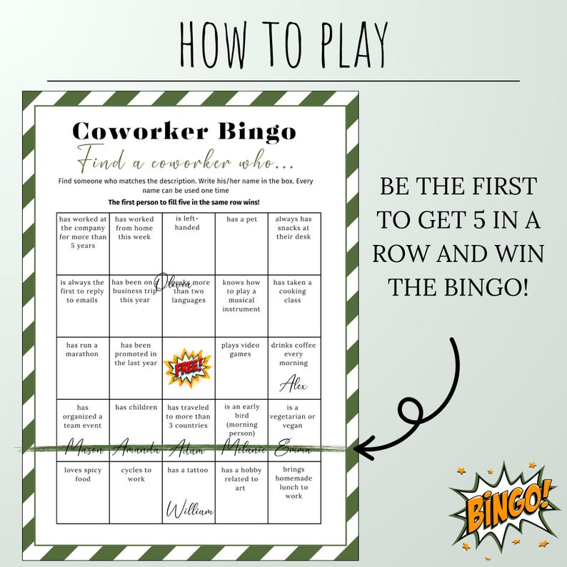 Coworker Bingo Printable – Ice Breaker, Get to Know You, Find Someone ...