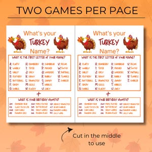 What's Your Turkey Name Game, Printable Thanksgiving Fun, Friendsgiving ...