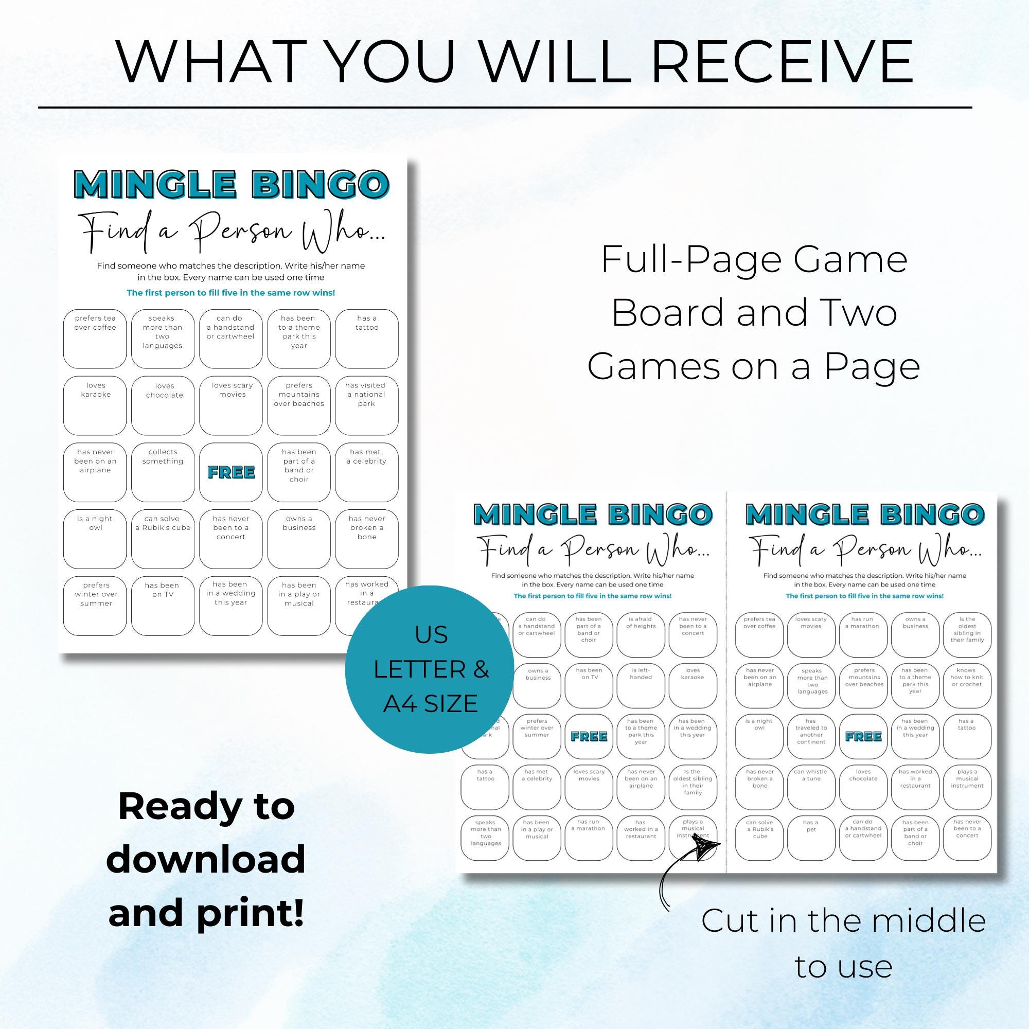Mix and Mingle Bingo, Get to Know You Questions, Find Someone Who, Ice ...