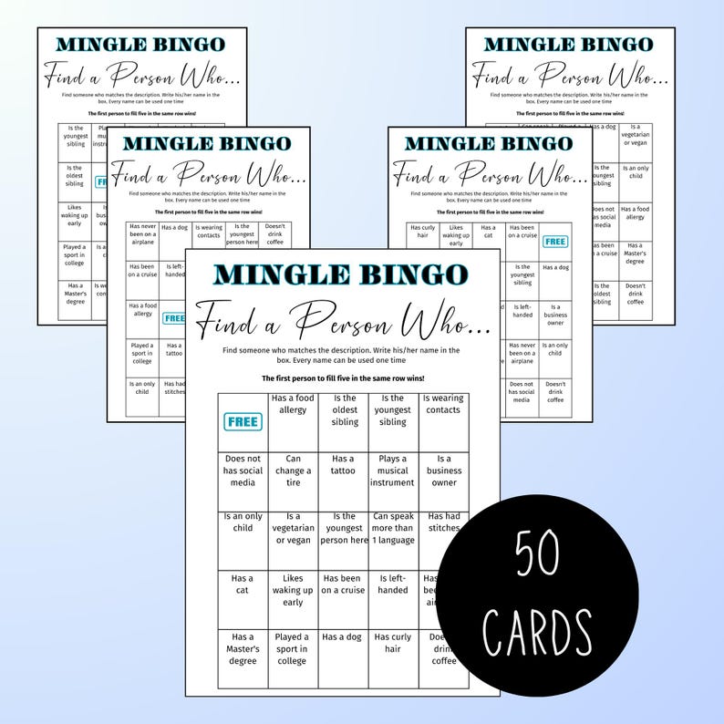 50 Cards Mix and Mingle Bingo, Get to Know You Questions, Find Someone ...