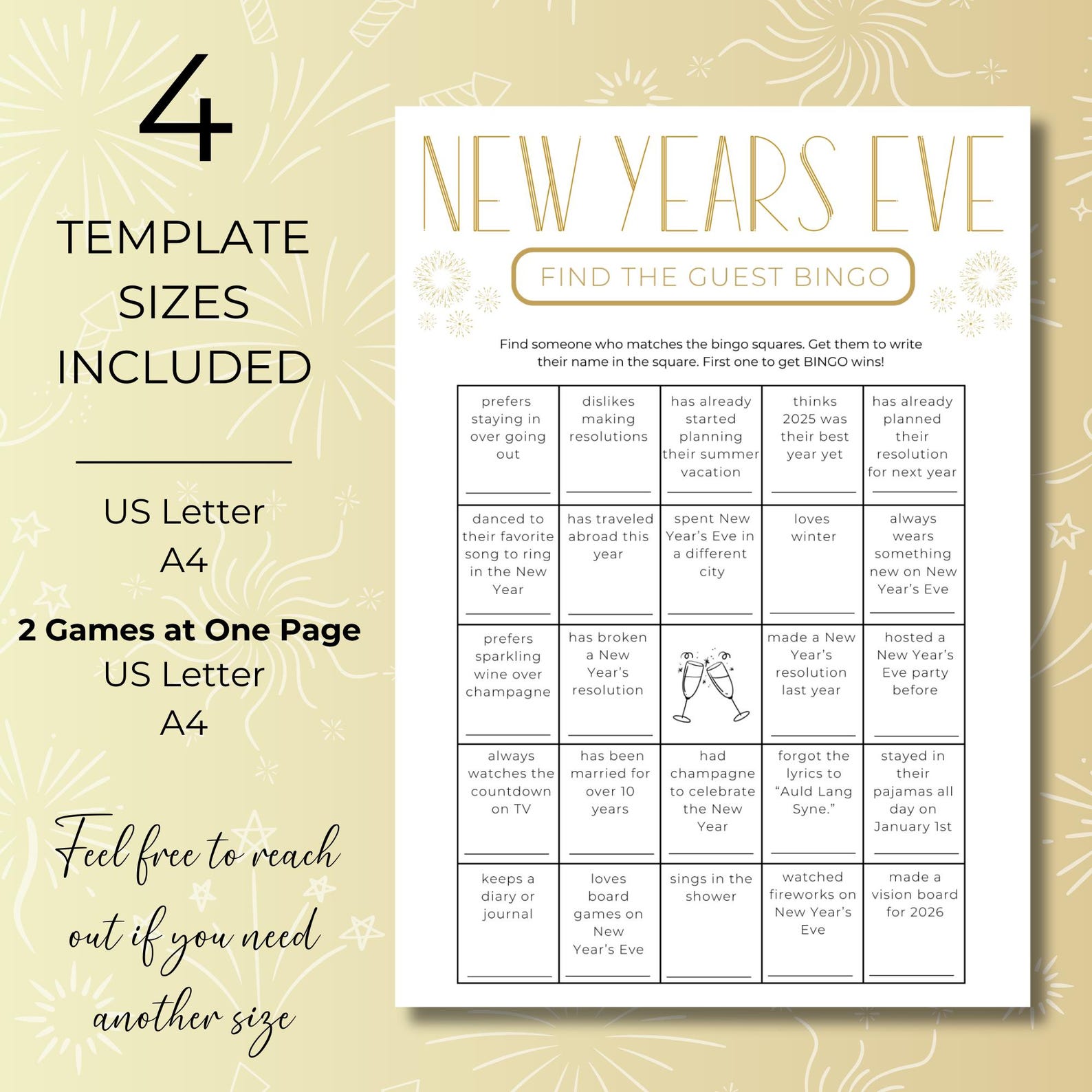Find the Guest New Year’s Eve Bingo, Fun Printable Icebreaker Party ...