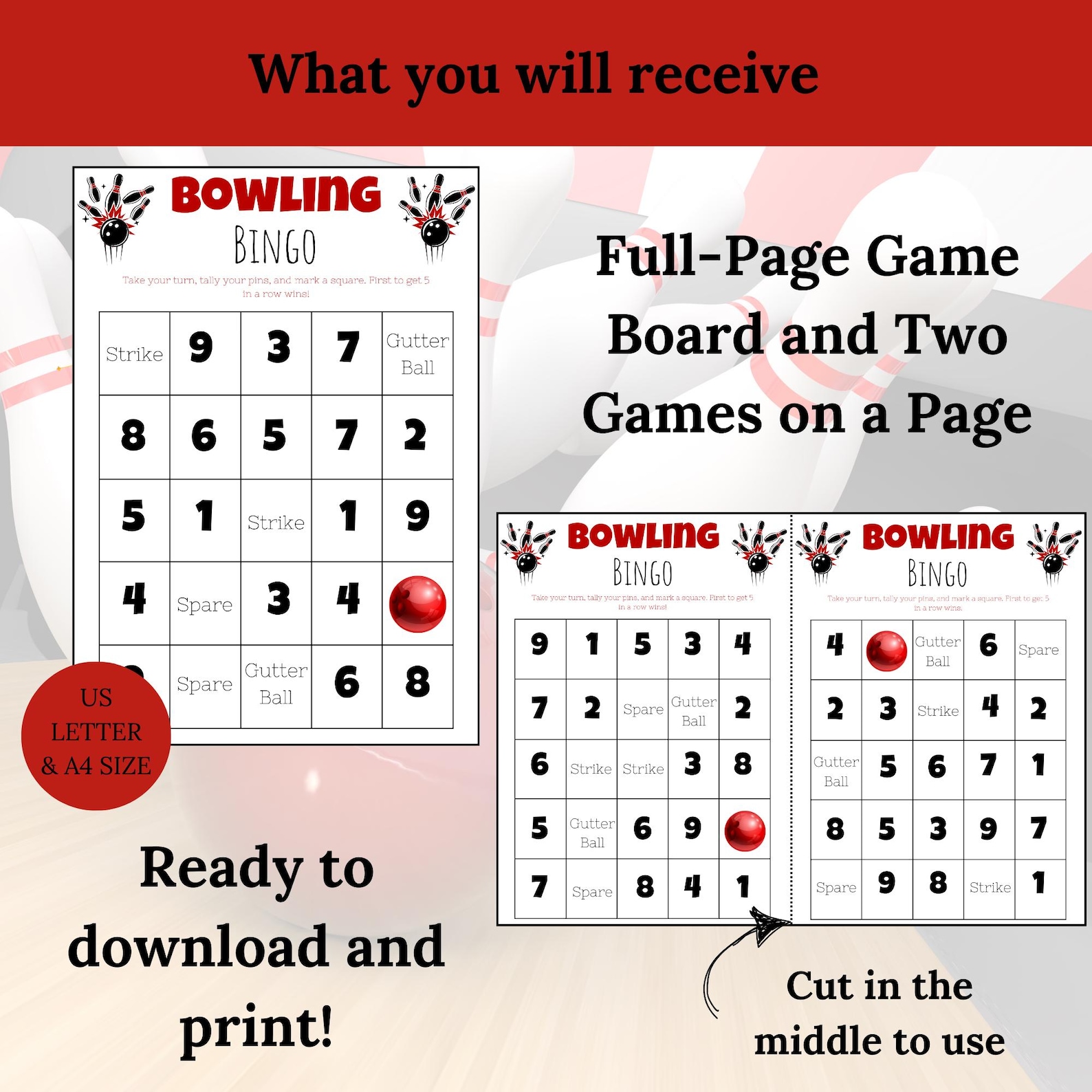 Bowling Bingo, 50 Printable Bingo Cards for Kids, Fun Bowling Party ...