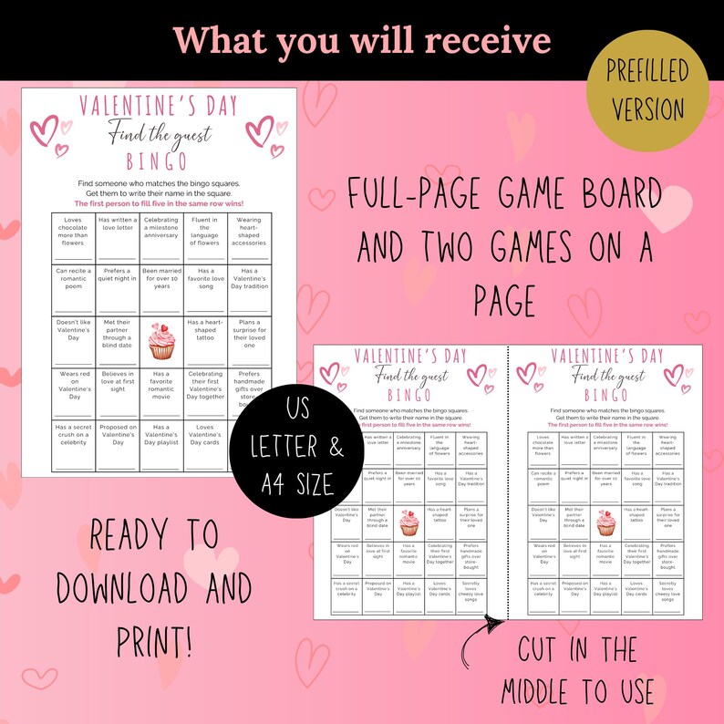 Valentines Day Bingo Printable, Find the Guest Bingo Game, Valentine ...