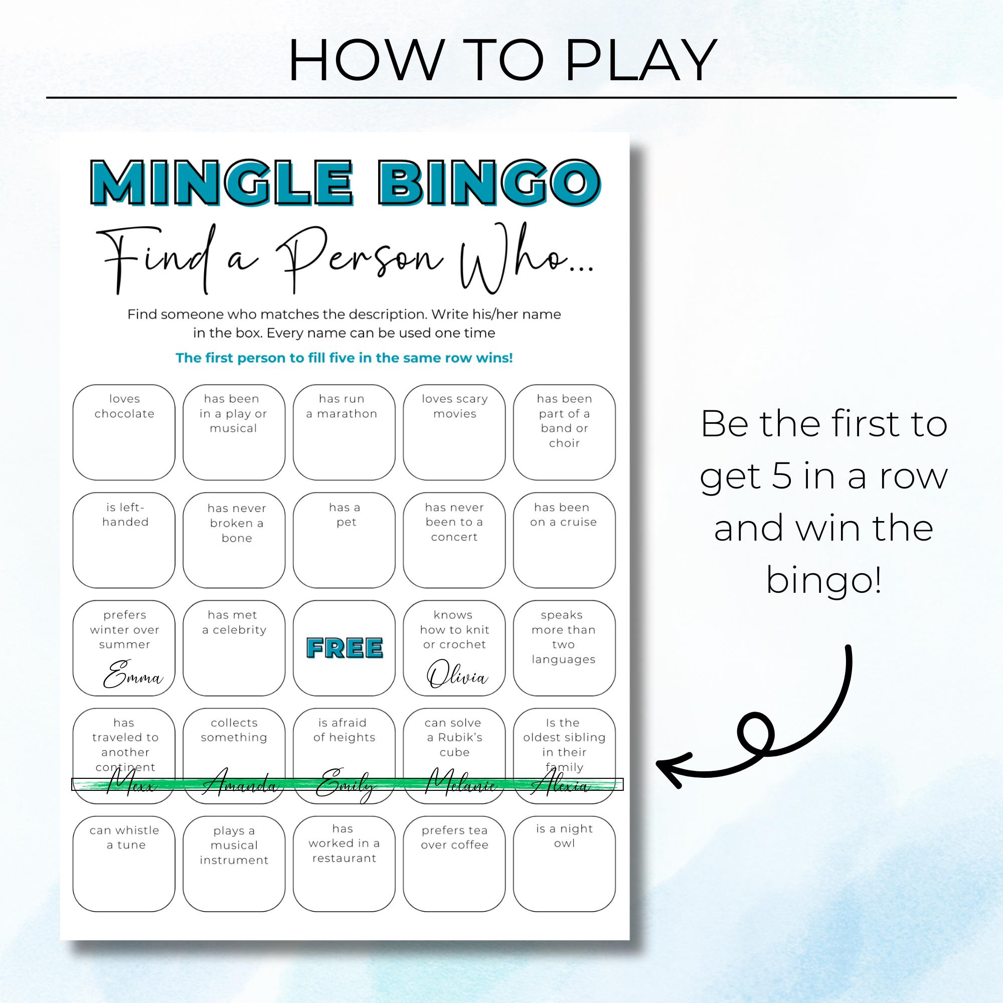 Mix and Mingle Bingo, Get to Know You Questions, Find Someone Who, Ice ...