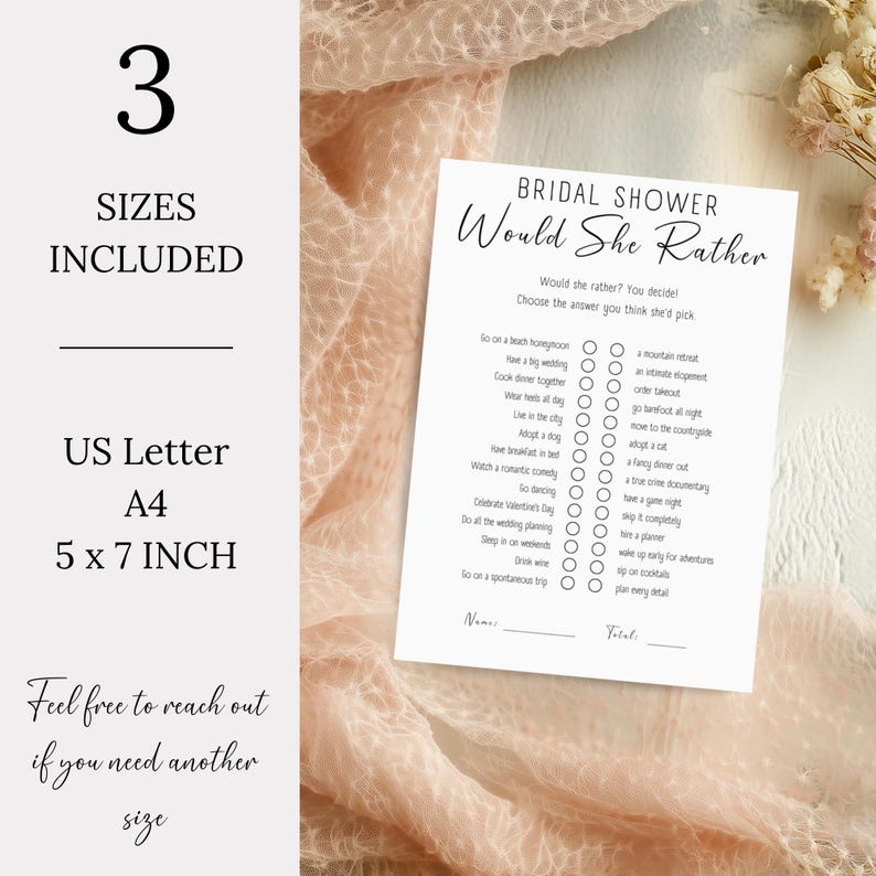 Would She Rather Bridal Shower Game: Editable Template (digital ...