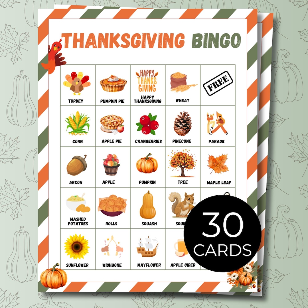 Thanksgiving Bingo Game Cards, Printable Turkey Bingo for Kids, Fun ...