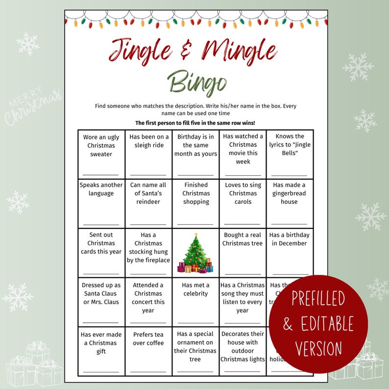 Editable Jingle Mingle Bingo, Find Someone Who Ice Breaker Game, Mix ...