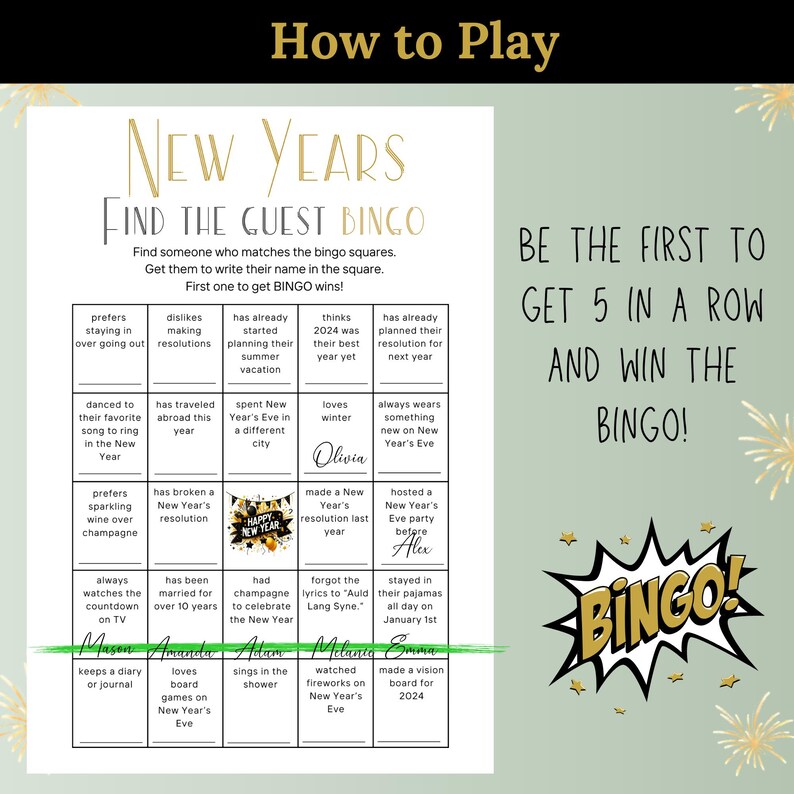 Editable Find the Guest New Year's Eve Bingo - Printable Mix and Mingle ...