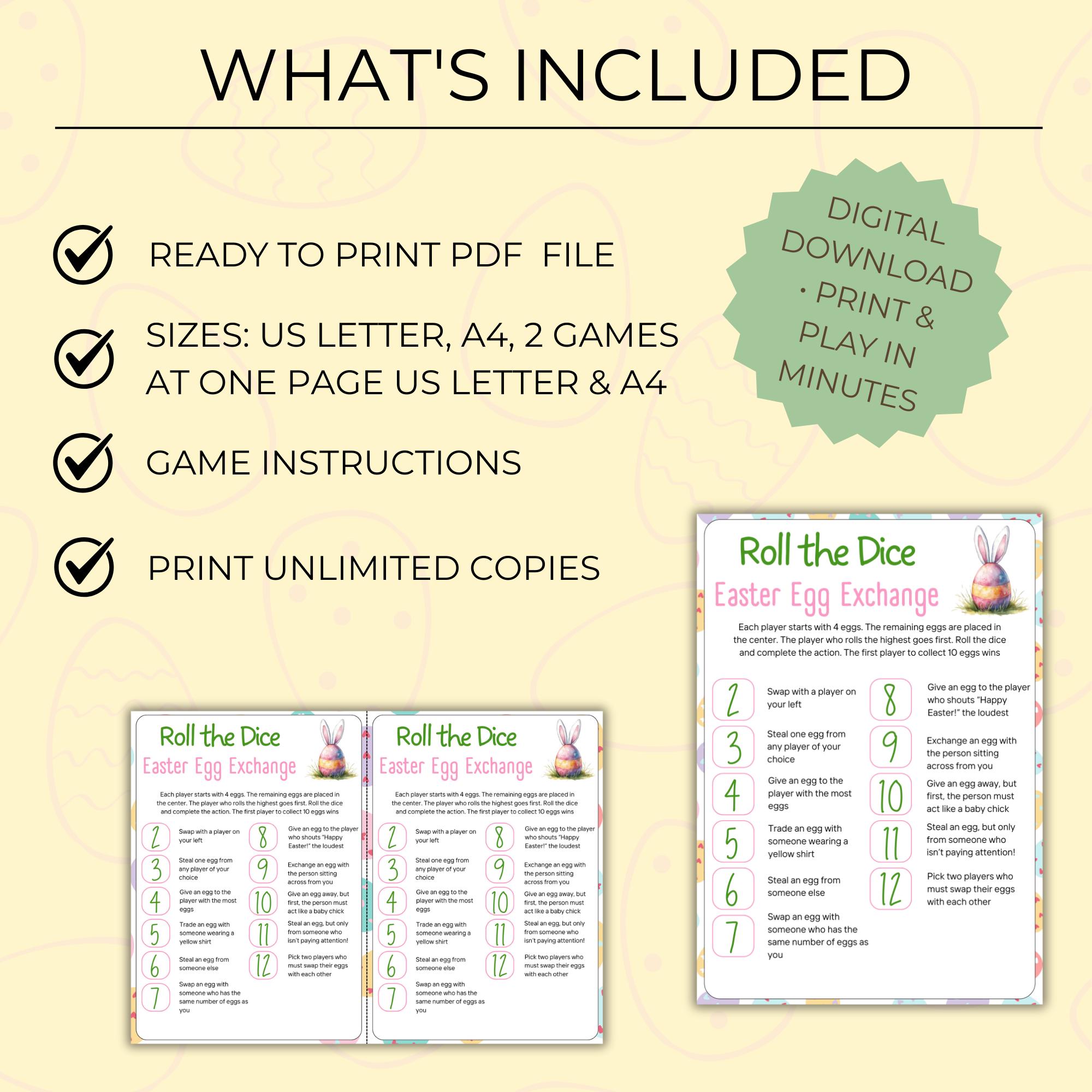 Easter Egg Exchange Game, Fun Printable Easter Dice Game, Easter Party ...
