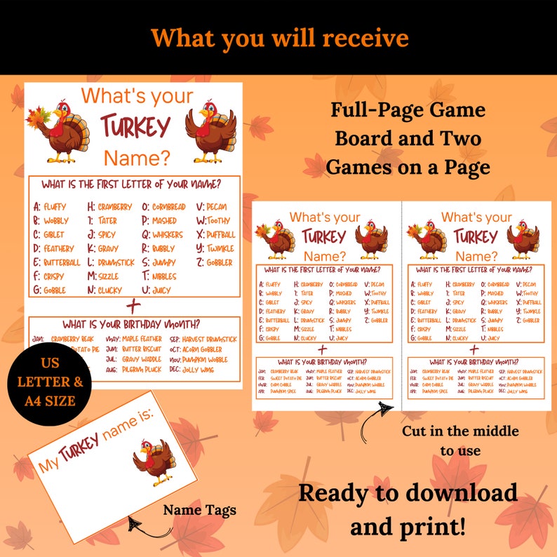 Thanksgiving "what's Your Turkey Name" Game, Fun Thanksgiving ...