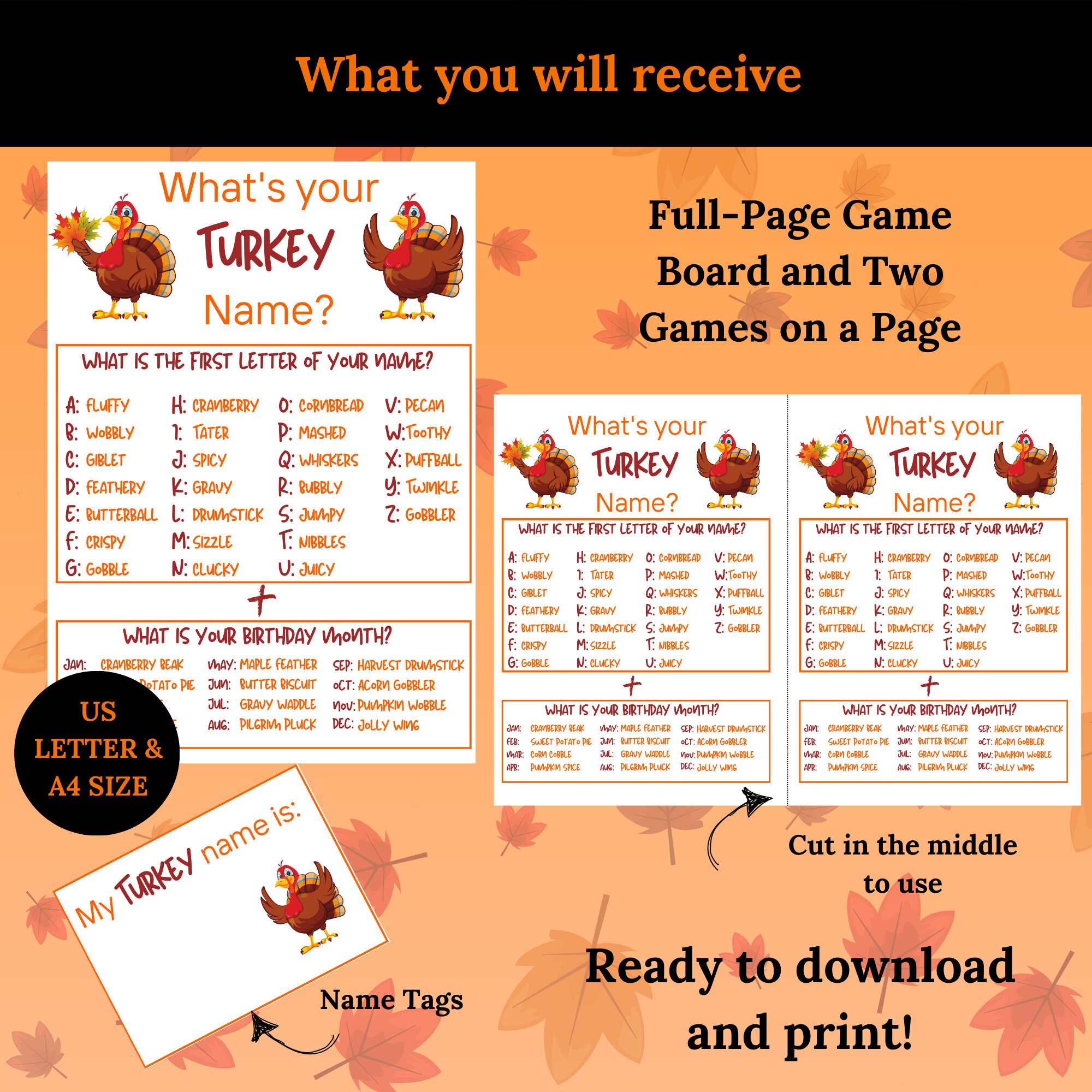 Thanksgiving "what's Your Turkey Name" Game, Fun Thanksgiving ...