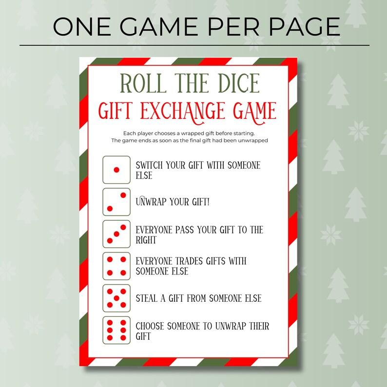 Christmas Gift Exchange Dice Game, Fun Printable Christmas Game, Pass ...