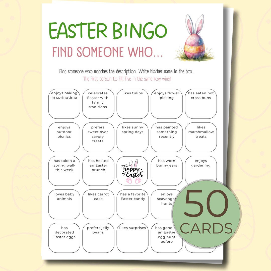 Easter Find the Guest Bingo, Printable Icebreaker Game for Parties and ...