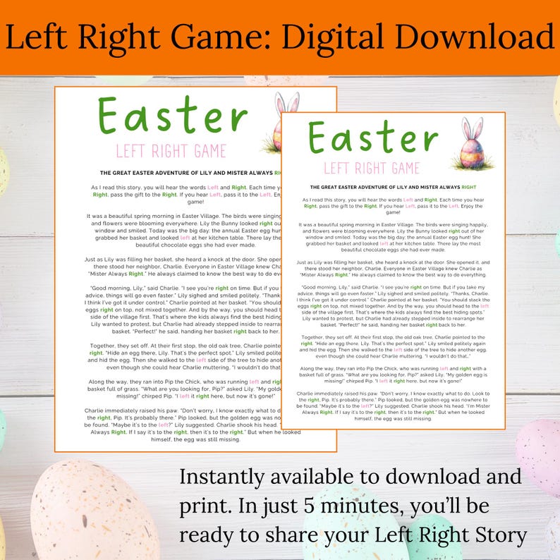 Pass the Gift Game, Left Right Easter Activity, Printable Family Game ...