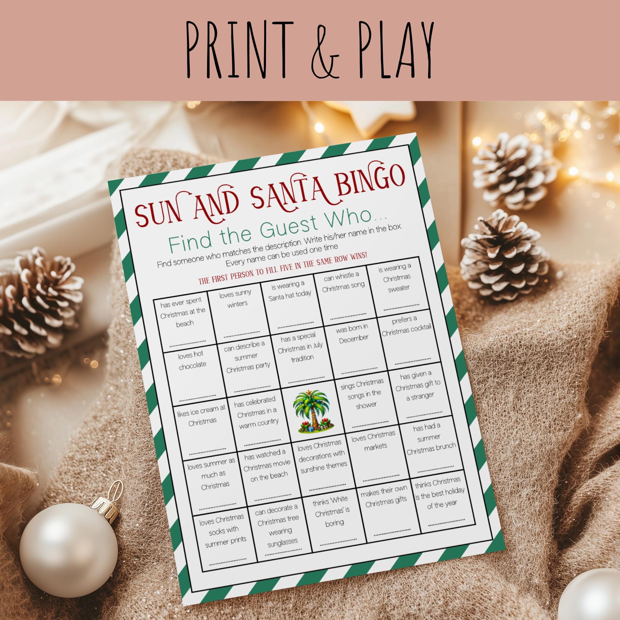 Christmas in July Bingo Game, Printable & Editable Holiday Party Game ...
