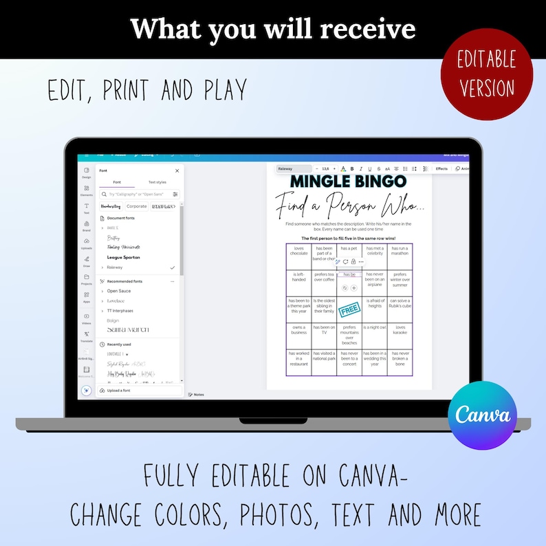 Editable Mix and Mingle Bingo - Printable Ice Breaker Game With Get to ...