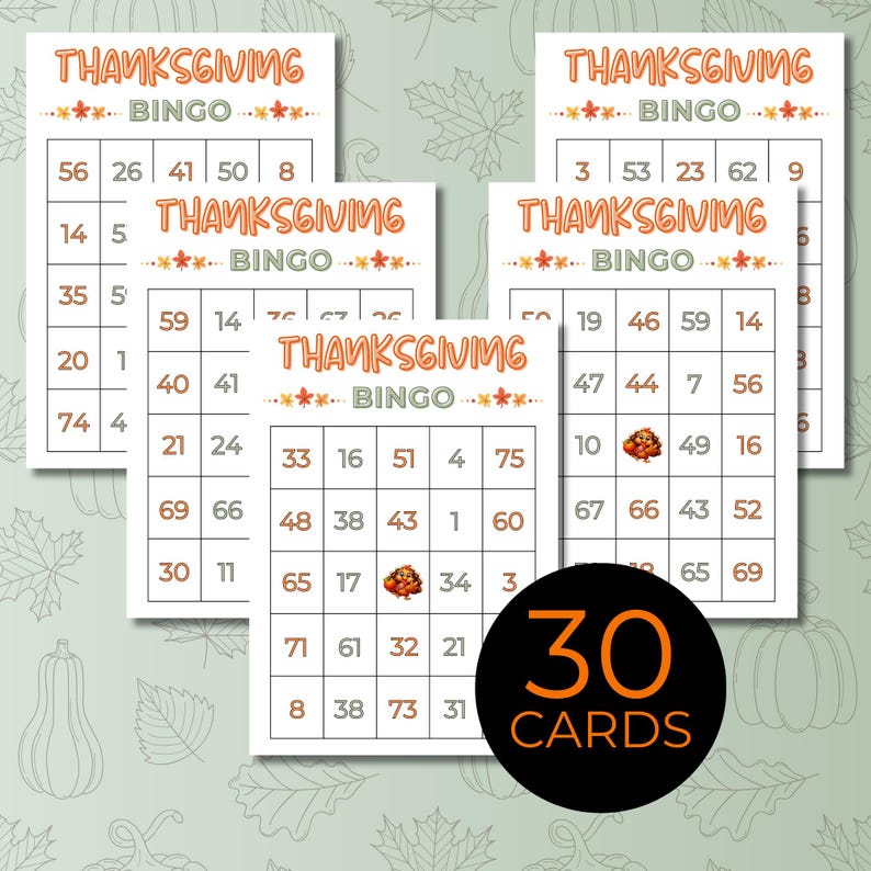Thanksgiving Number Bingo, 30 Printable Cards, Fun Friendsgiving Game ...