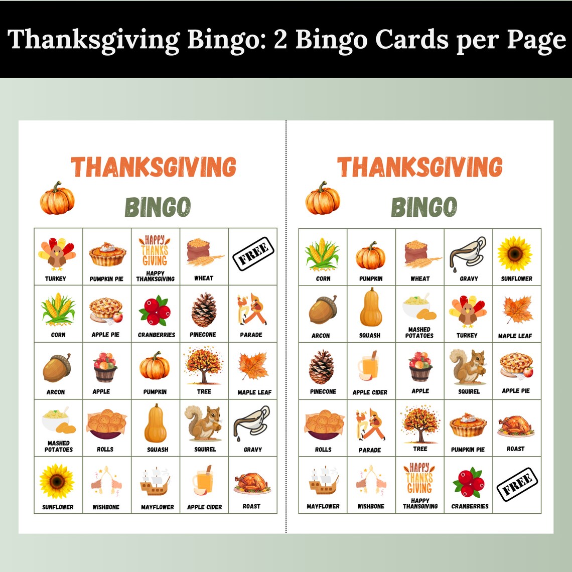 Thanksgiving Bingo Cards, Games and Activities, Family Reunion ...