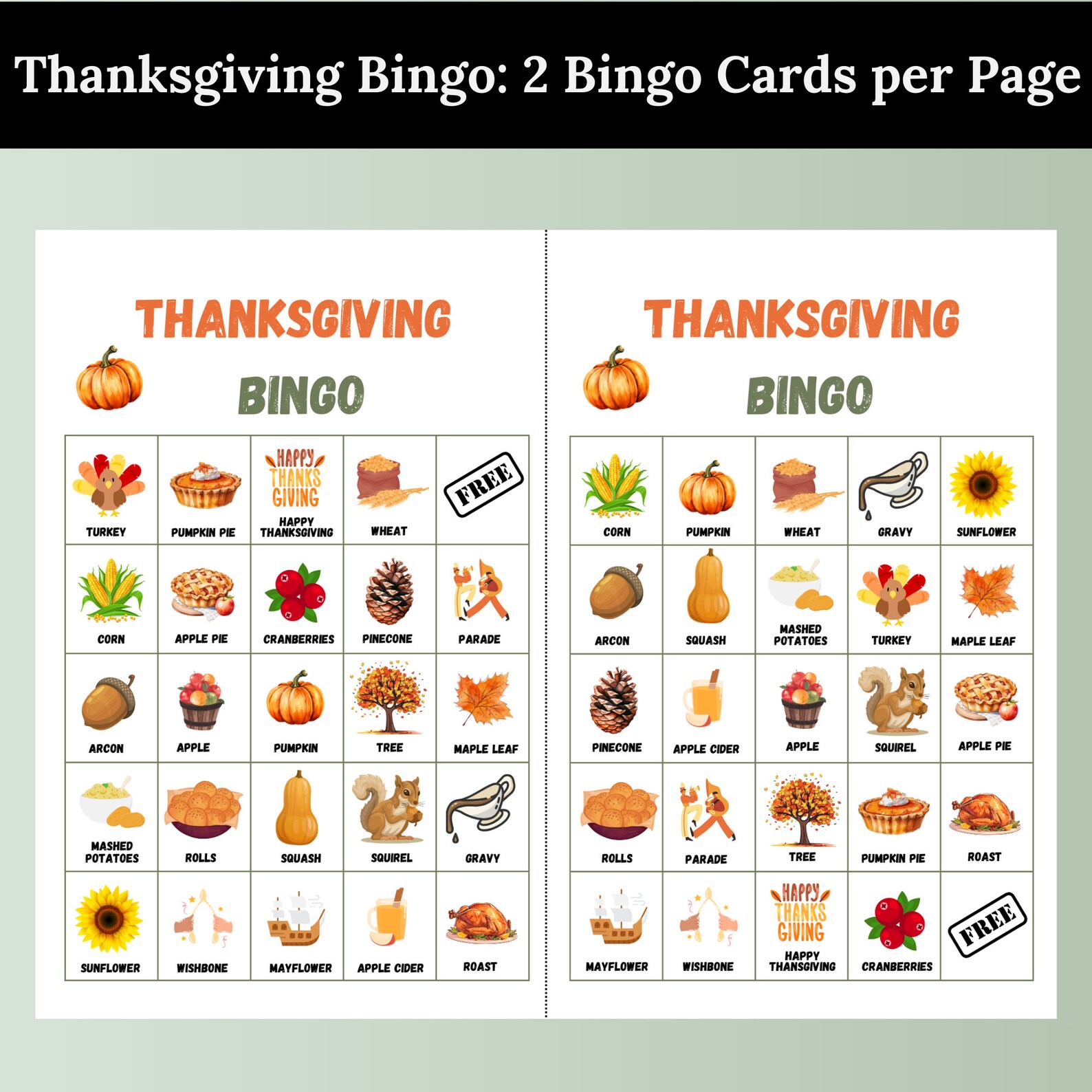 Thanksgiving Bingo Cards, Games and Activities, Family Reunion ...