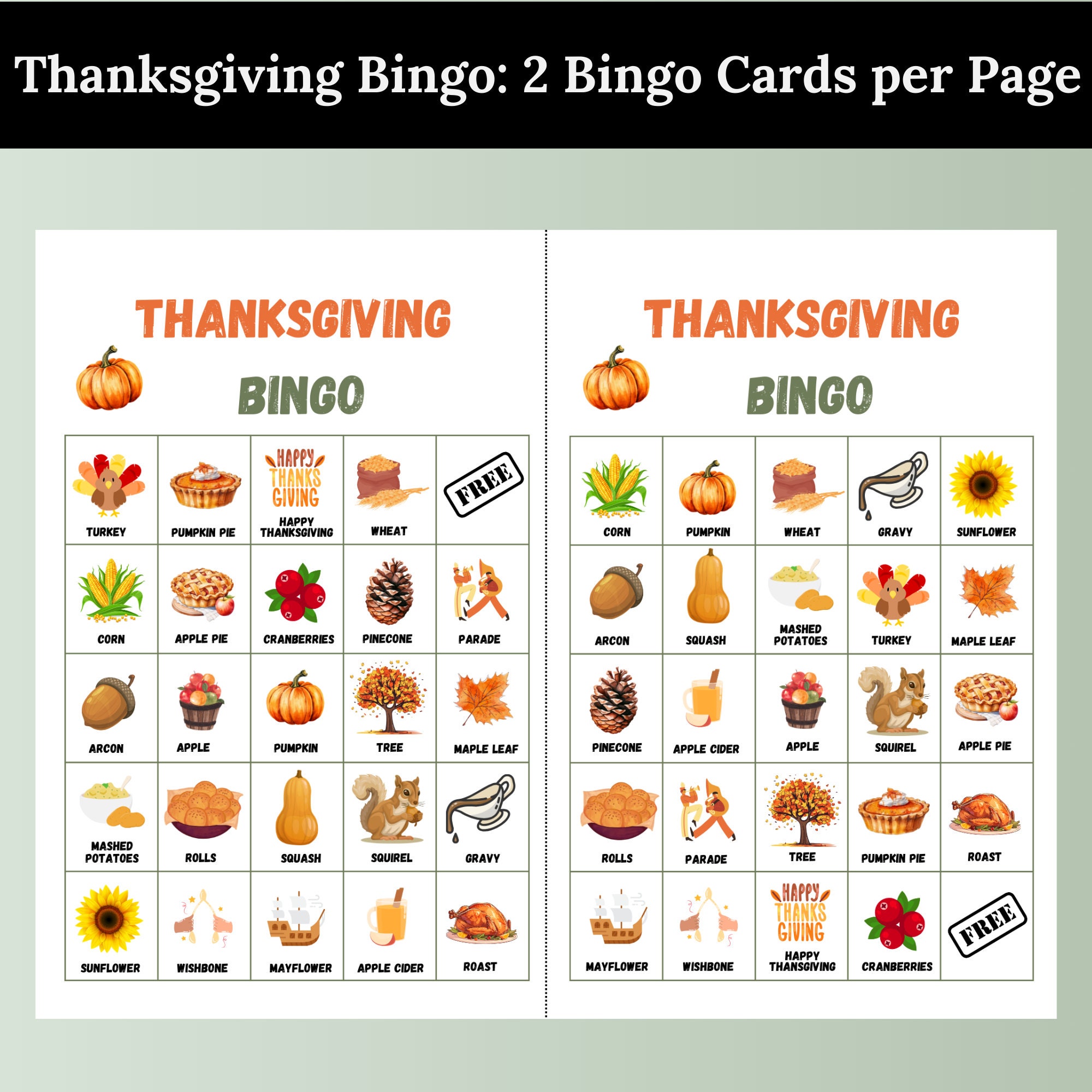 Thanksgiving Bingo Cards, Games and Activities, Family Reunion ...