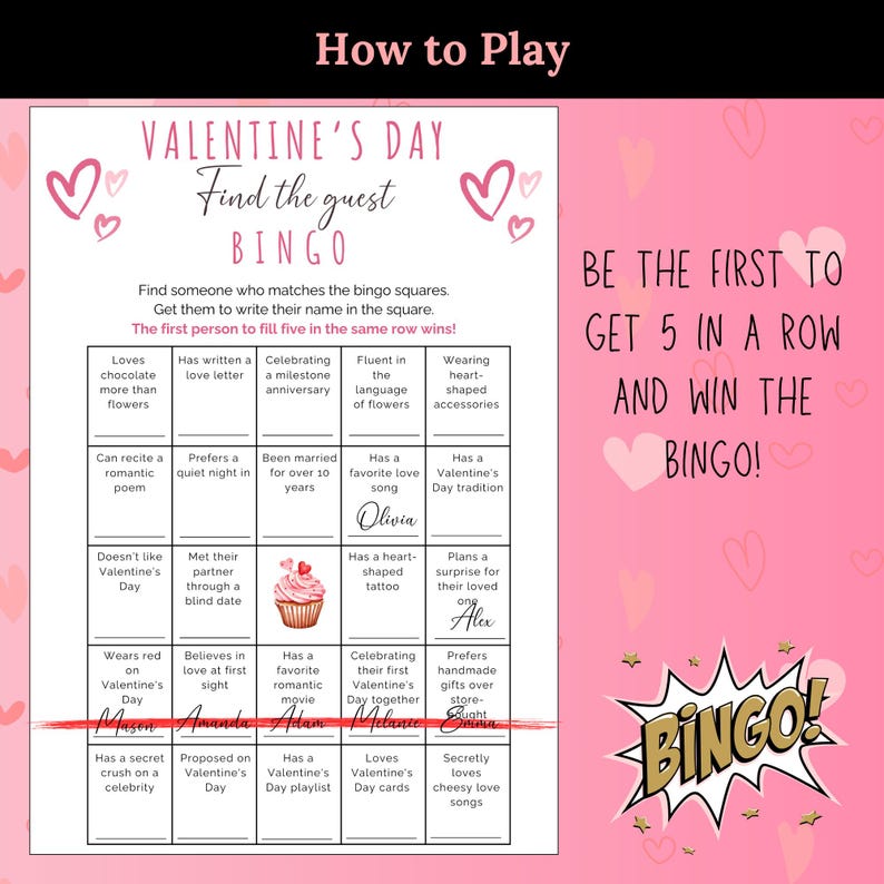 Editable Valentines Day Bingo, Find the Guest Bingo Printable ...