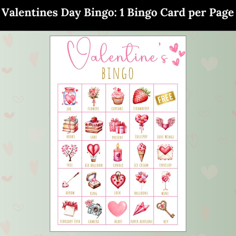 Valentines Day Bingo - 30 Fun Bingo Cards, Valentine Printable Games ...