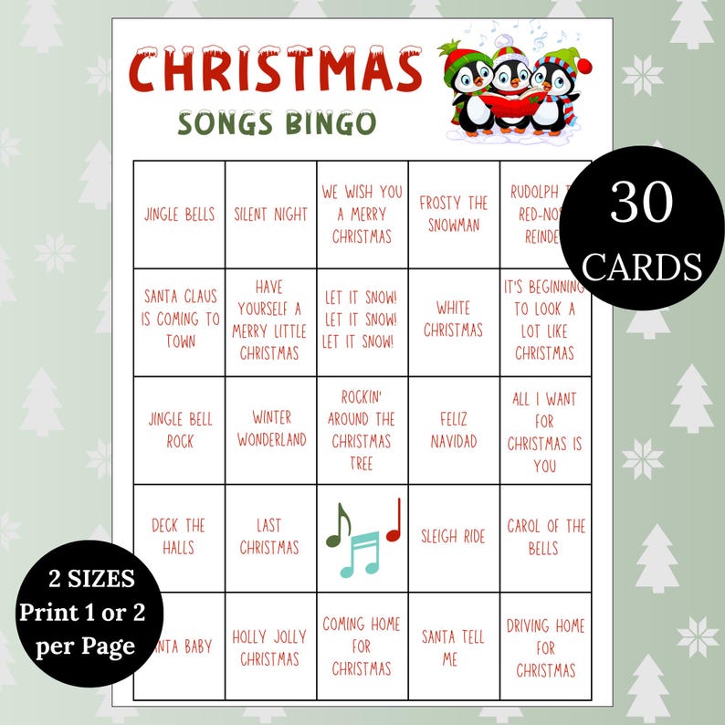 Christmas Carol Bingo Game Printable, 30 Unique Cards for Family Game ...