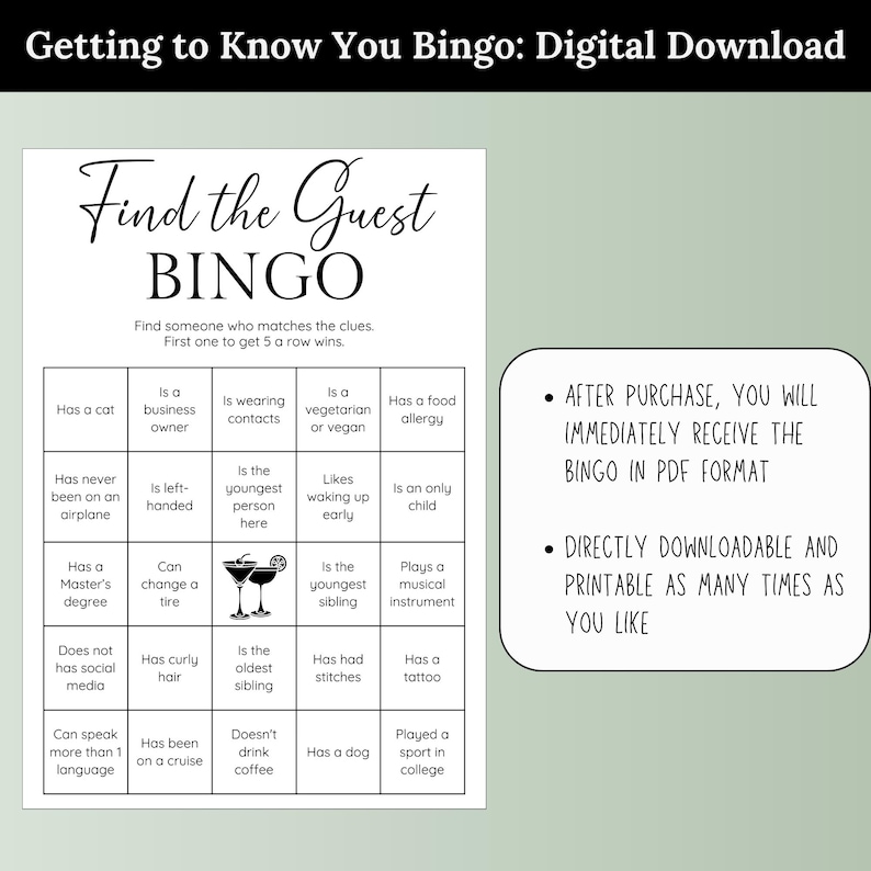 Getting to Know You Bingo - Printable Ice Breaker Game, Mix and Mingle ...