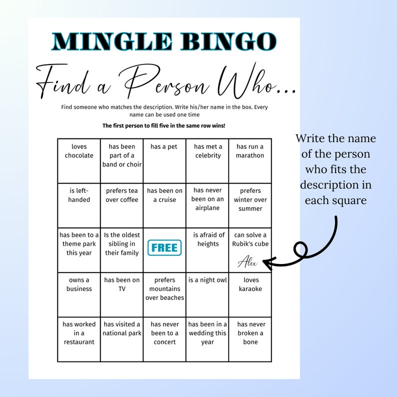 Mix and Mingle Bingo, Get to Know You Questions, Find Someone Who, Ice ...