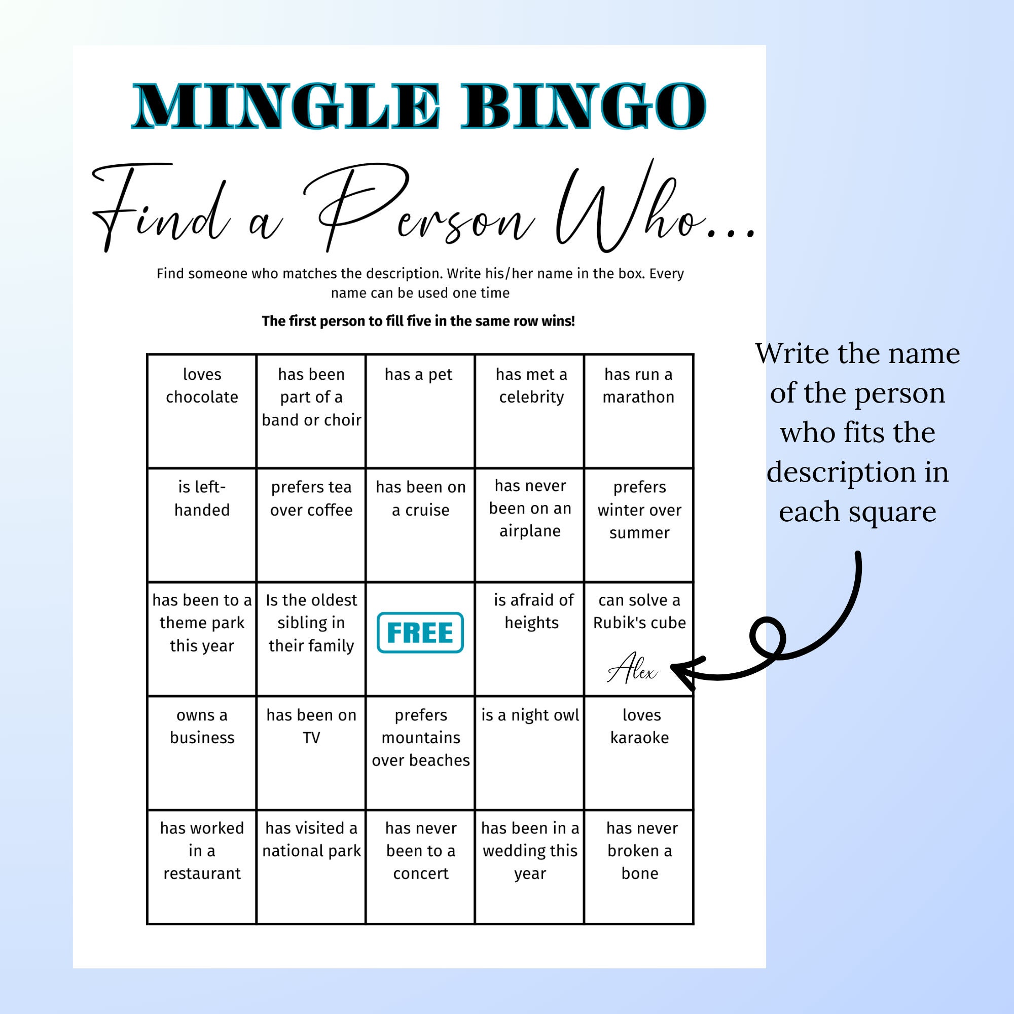 Mix and Mingle Bingo, Get to Know You Questions, Find Someone Who, Ice ...