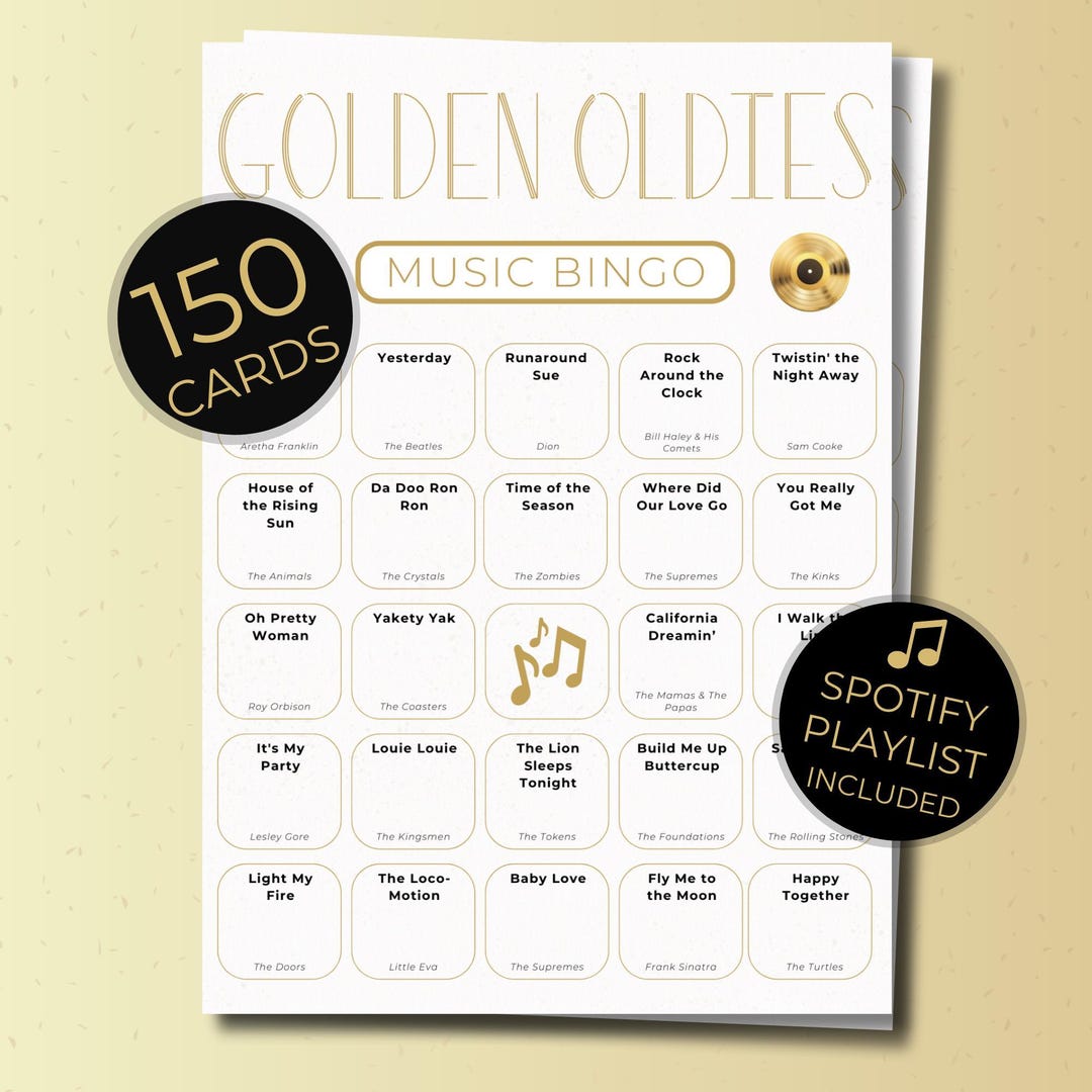 Music Bingo, Classic Oldies Game, 50s & 60s, 150 Bingo Cards, Printable ...
