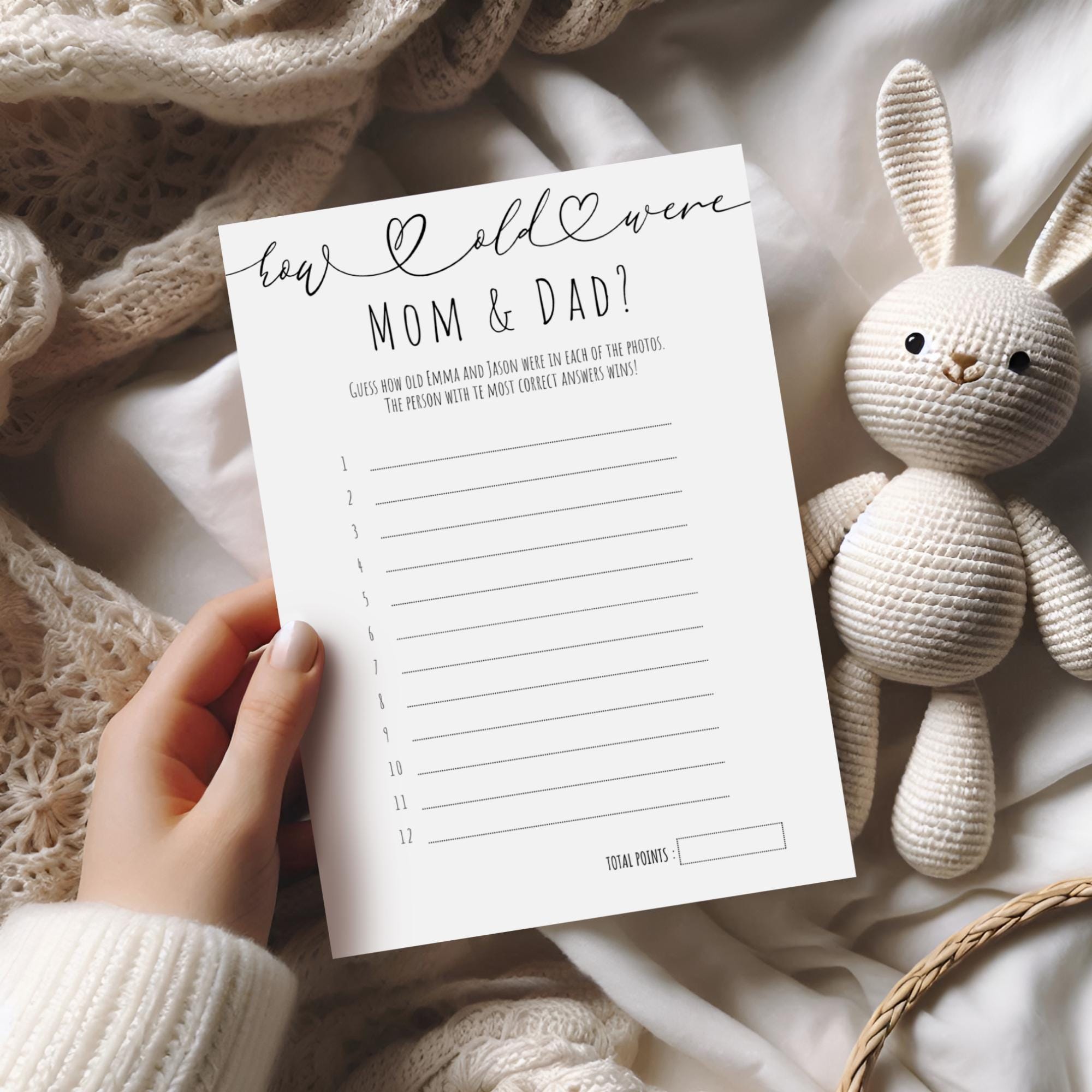 Guess the Age of Mom and Dad, Fun Baby Shower Game, Printable Guessing ...