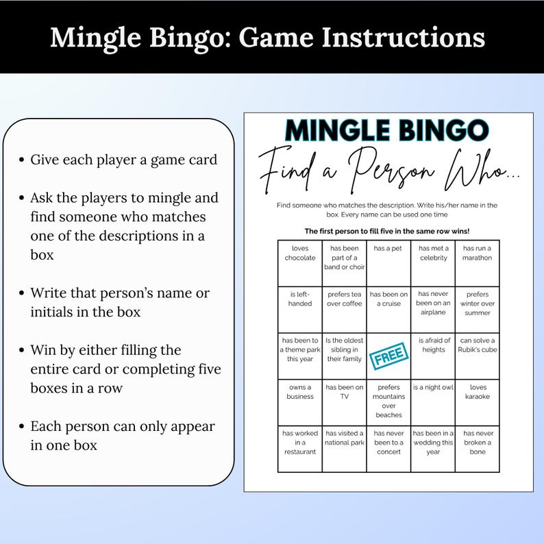 Editable Mix and Mingle Bingo - Printable Ice Breaker Game With Get to ...