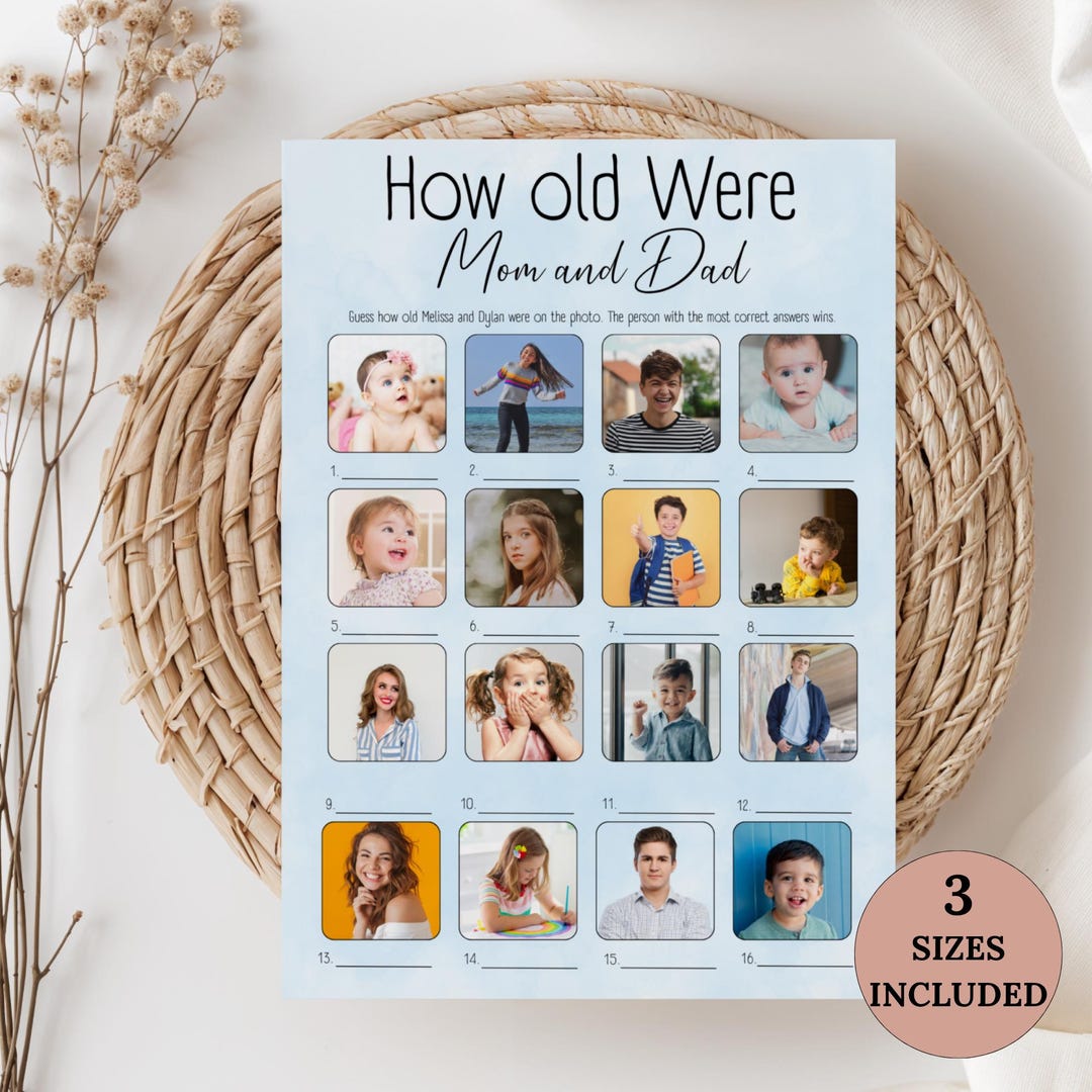 How Old Were Parents to Be Game, Fun Printable Age Guessing Game ...