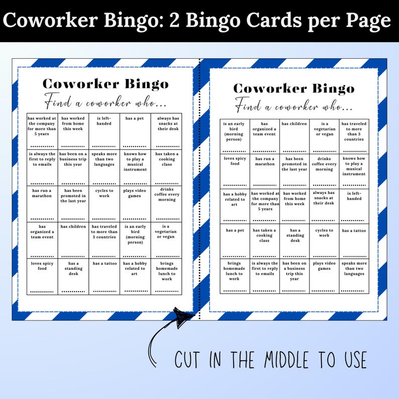 Coworker Bingo, Get to Know You, Employee Bingo, Ice Breaker Bingo ...