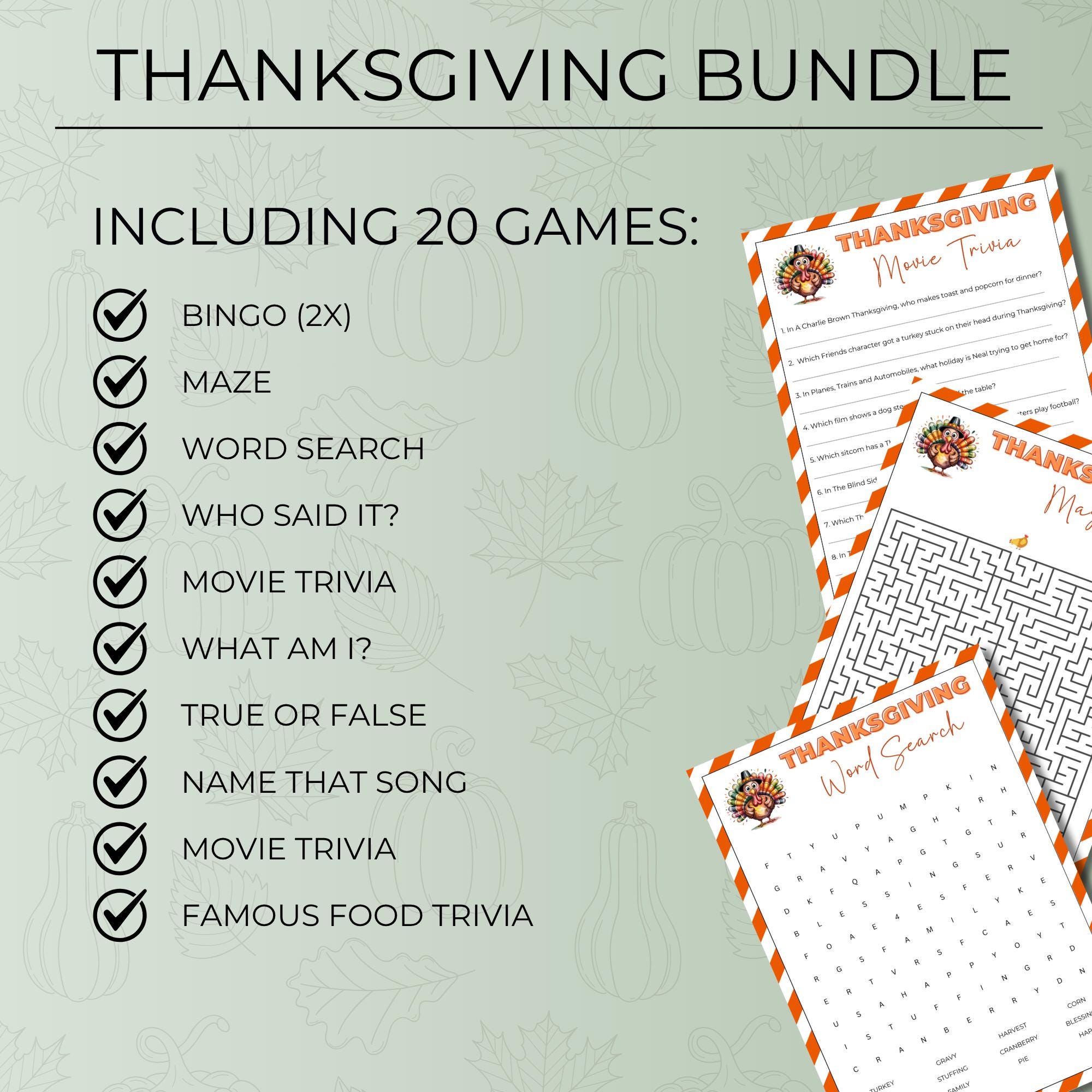 Thanksgiving Games Bundle: Printable Family Activities, Friendsgiving ...