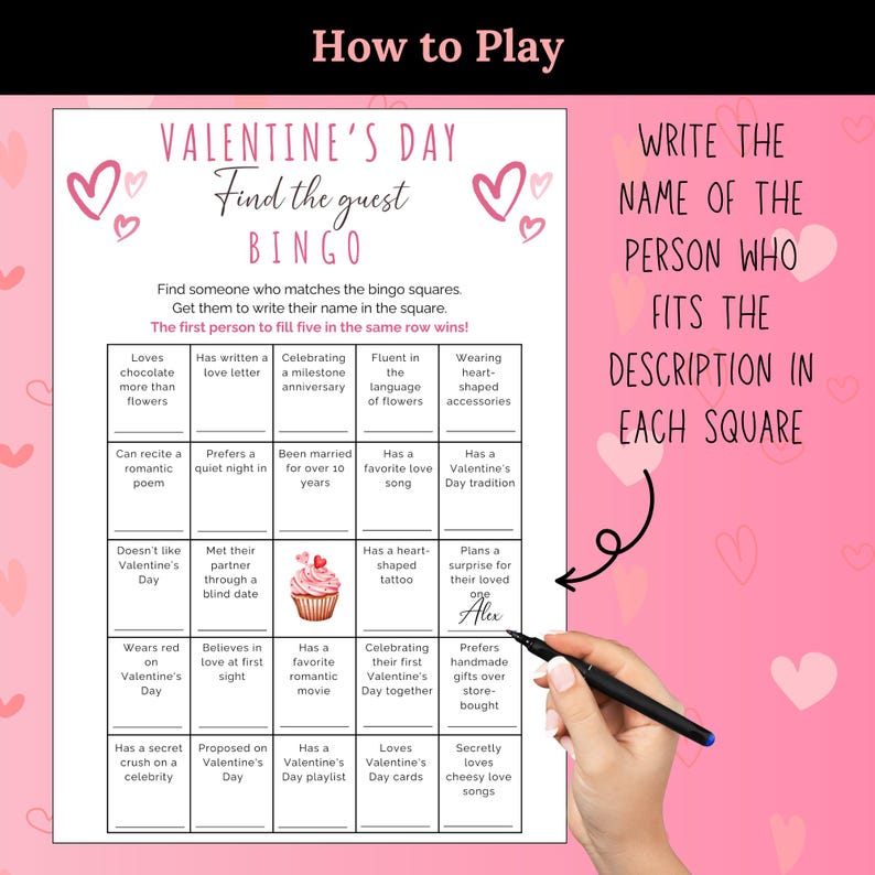 Valentines Day Bingo Printable, Find the Guest Bingo Game, Valentine ...