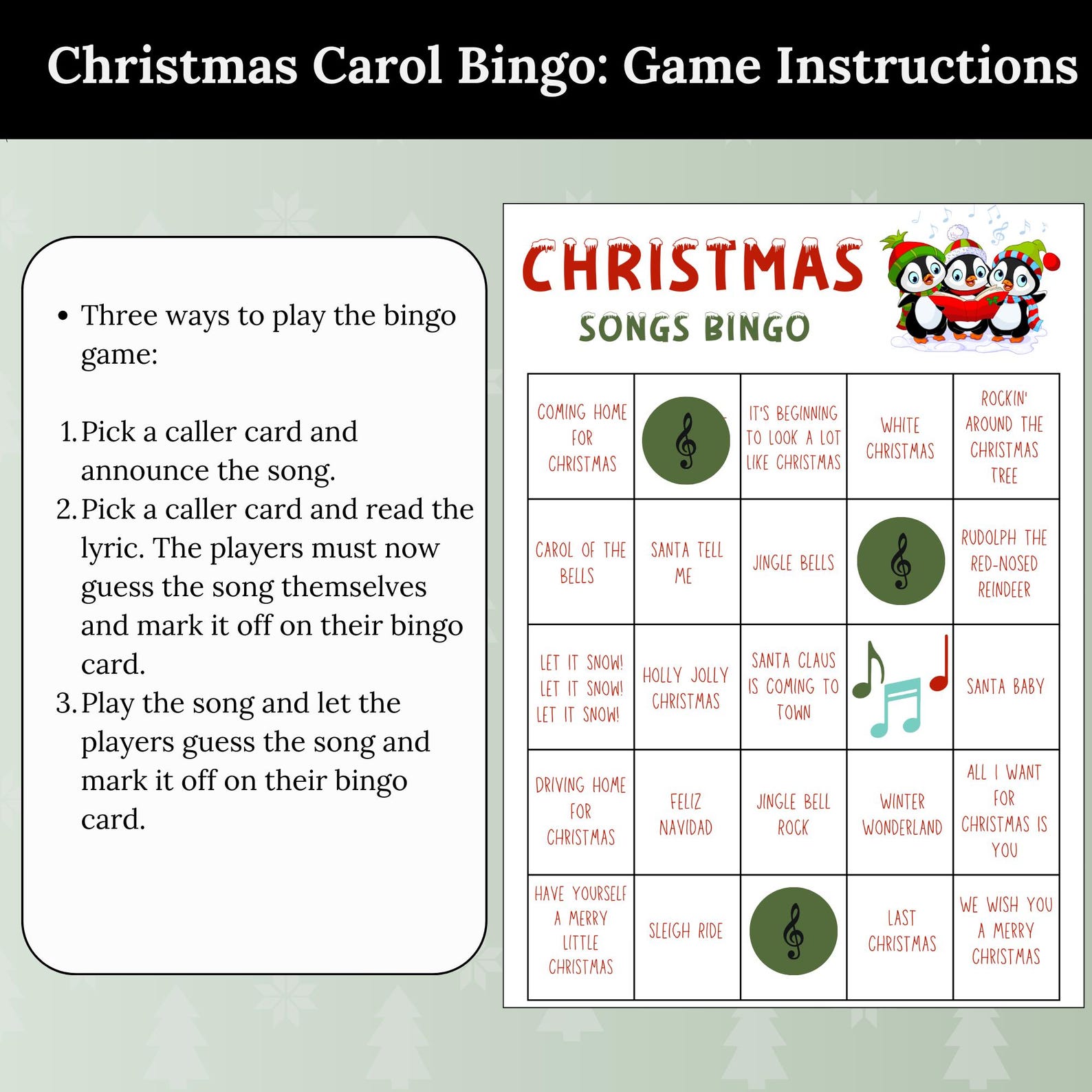 Christmas Carol Bingo Game Printable, 30 Unique Cards for Family Game ...