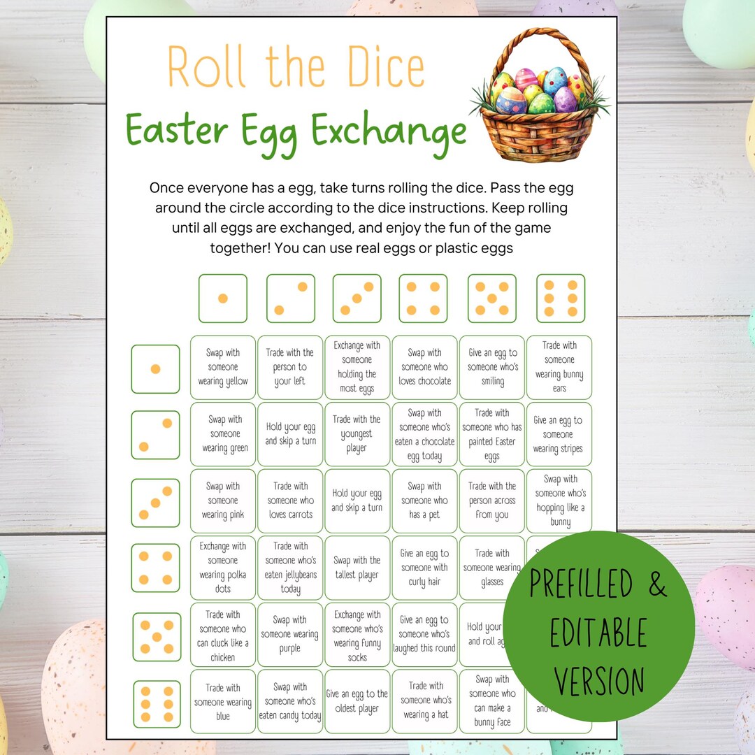Easter Egg Exchange Dice Game, Printable and Editable Easter Activity ...