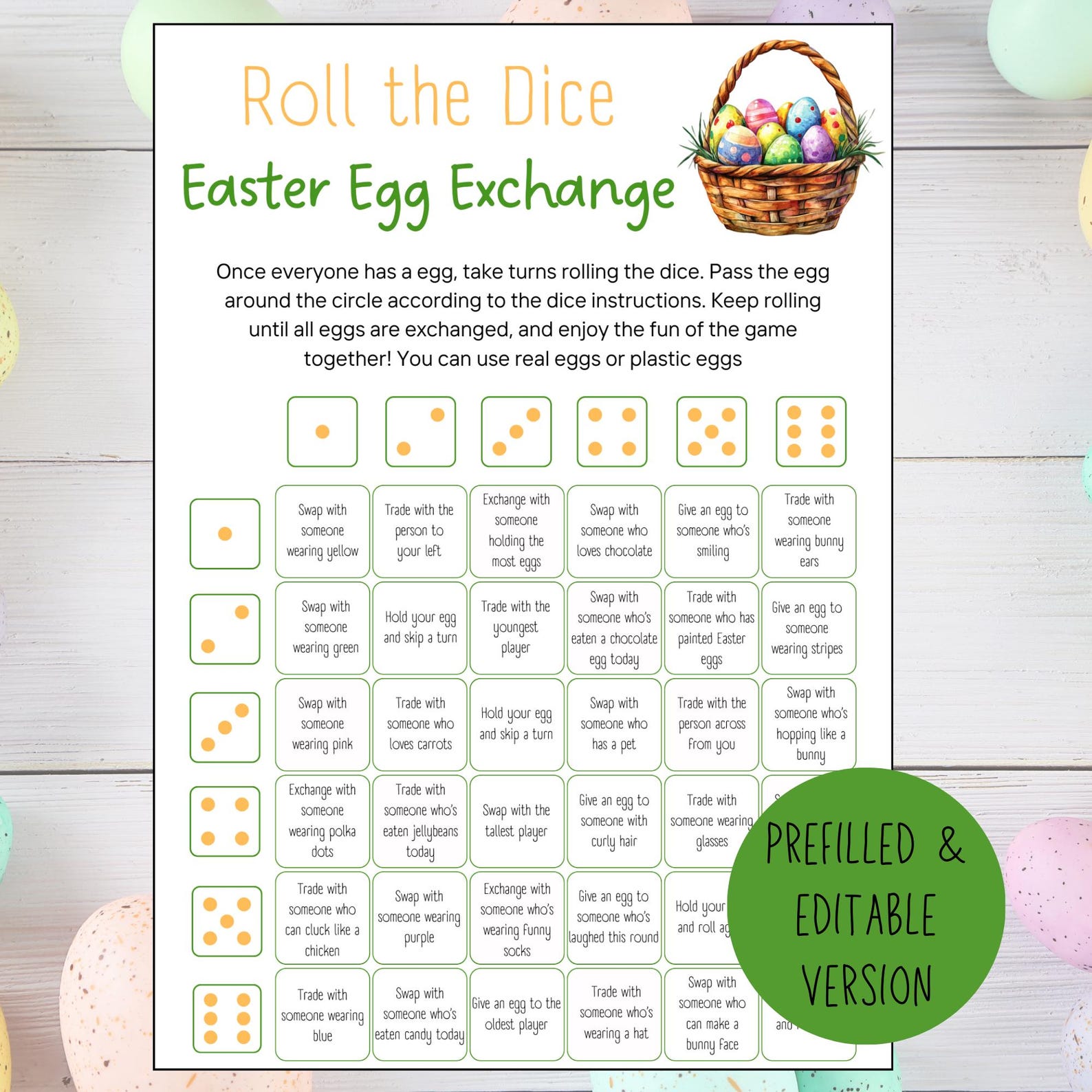 Easter Egg Exchange Dice Game, Printable and Editable Easter Activity ...
