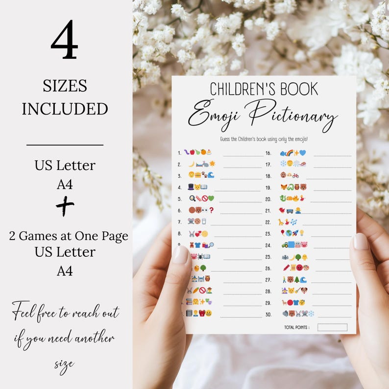 Children's Book Emoji Pictionary Game, Baby Shower Emoji Fun, Printable ...