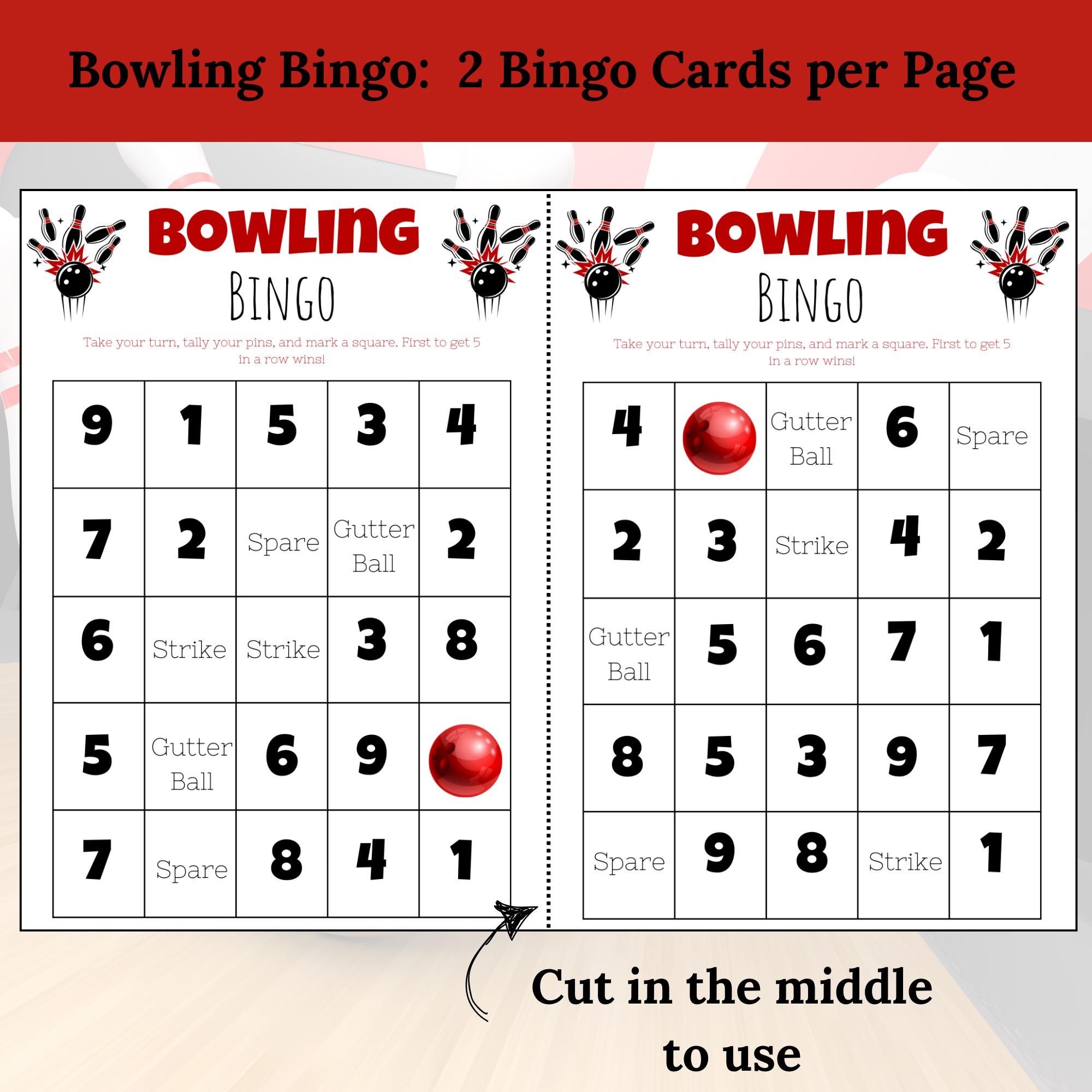 Bowling Bingo Game - 50 Printable Bingo Cards for Bowling Party Games ...