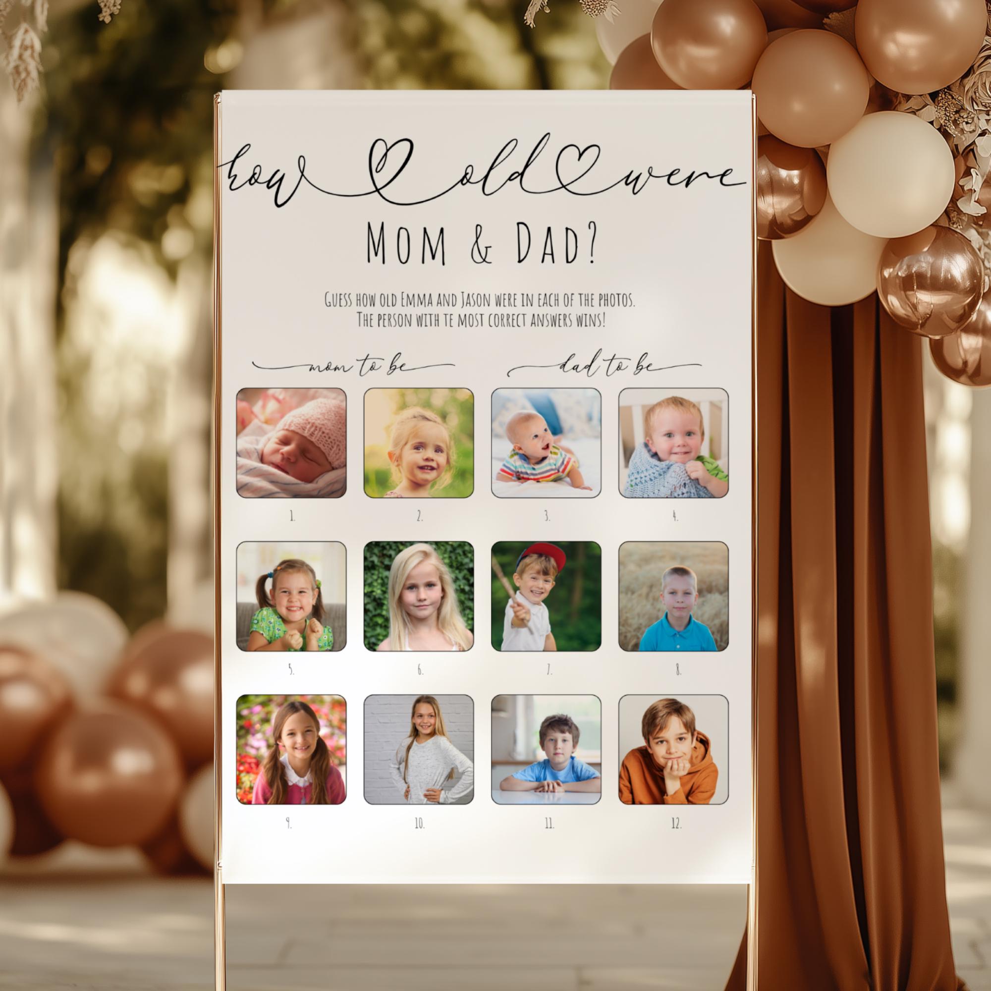 Guess the Age of Mom and Dad, Fun Baby Shower Game, Printable Guessing ...