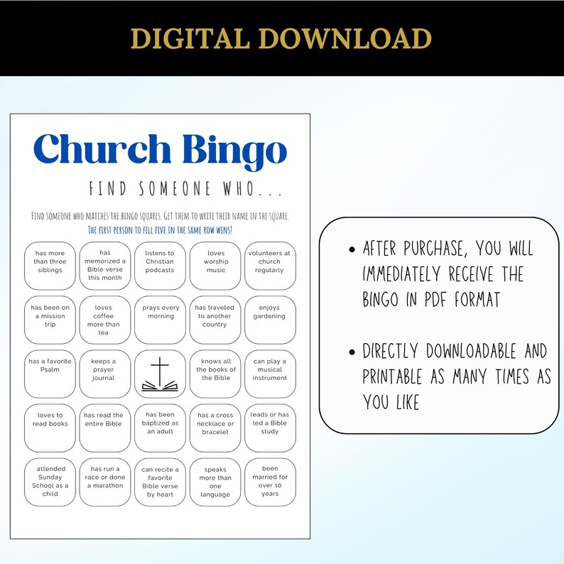 Find Someone Who Bingo Christian, Printable Icebreaker Game for Church ...